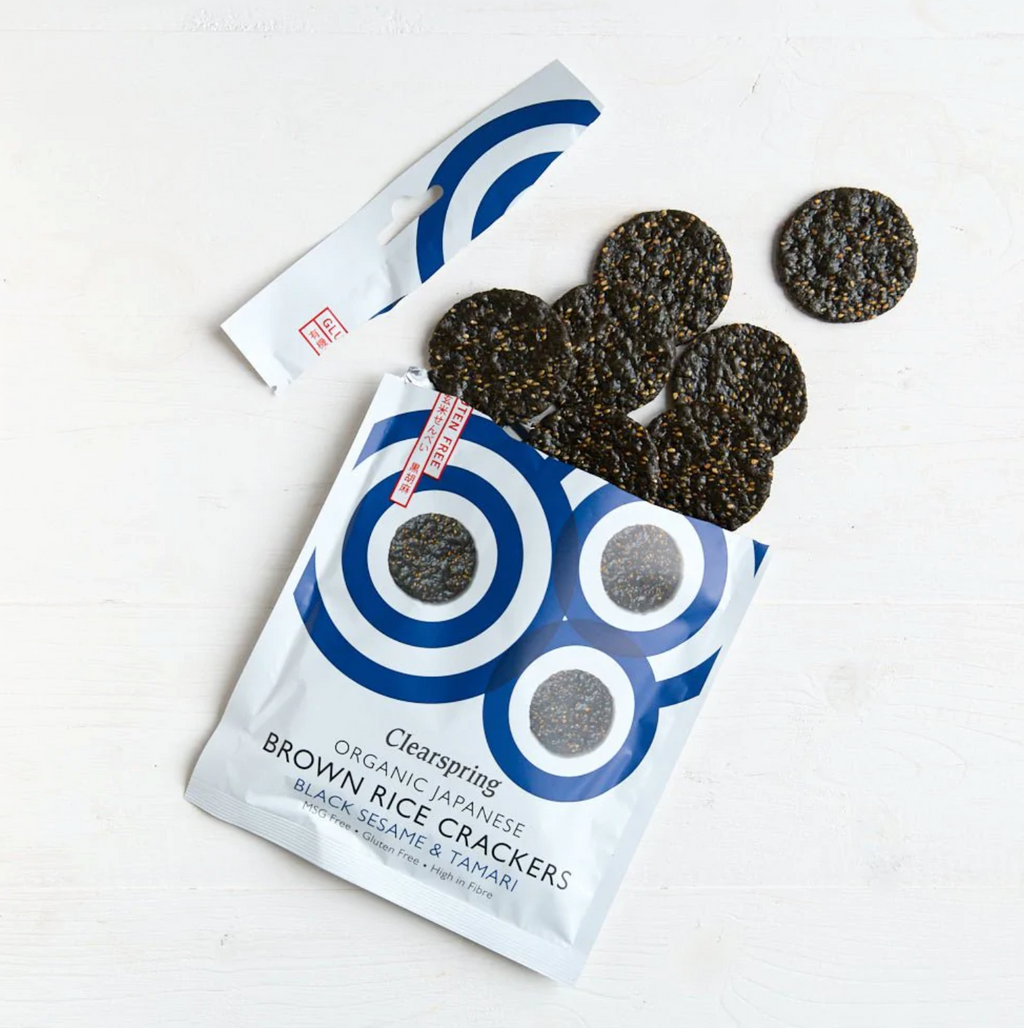 Clearspring Organic Japanese Brown Rice Crackers - Black Sesame & Tama ...